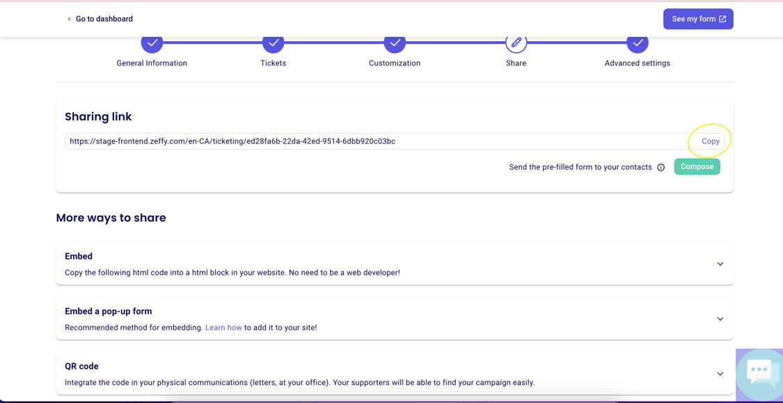 How do I share my Zeffy form?