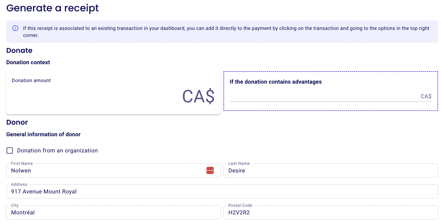How can I generate a manual tax receipt?