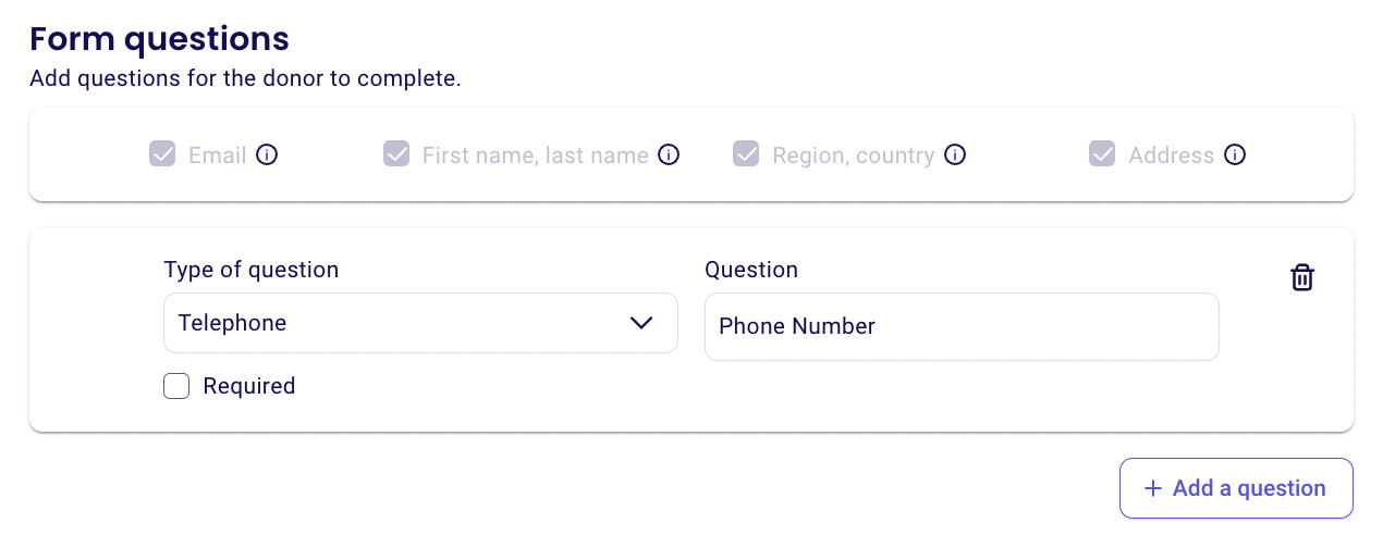 Ask additional custom questions to donors and buyers