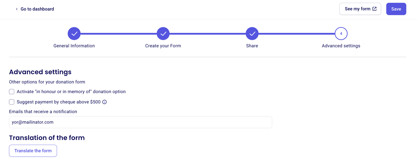 Set up a donation form with one-time and monthly donation options