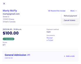 Refund a sale and cancel tickets