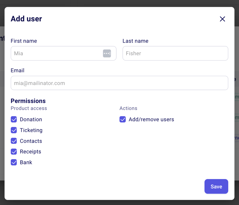 Add users to an account or manage their access/permissions