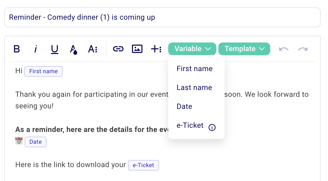 Configuring a reminder email
