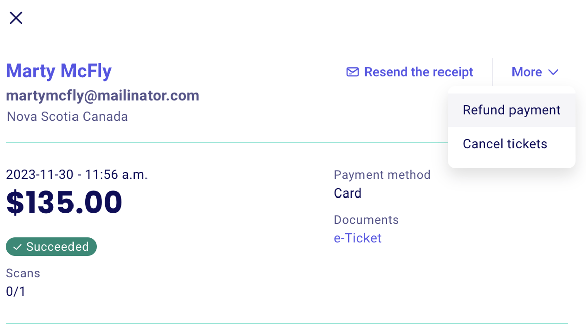Change a ticket type or an order for a buyer