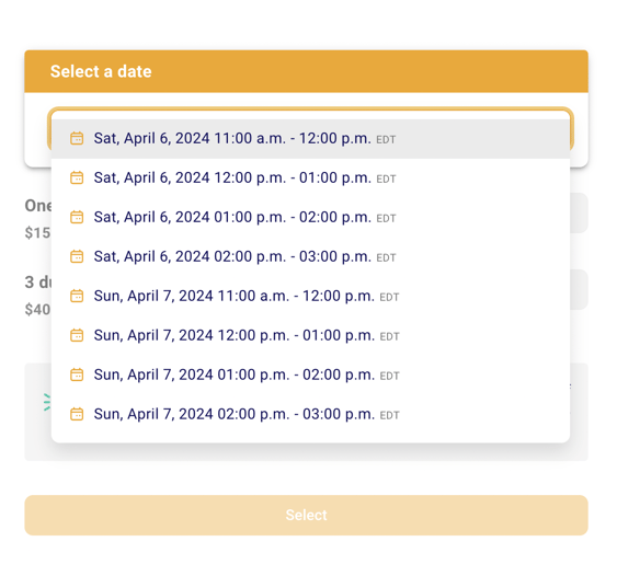 Setting up an event with multiple dates and times