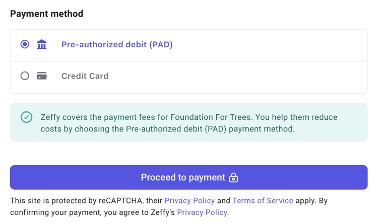 What payment methods does Zeffy accept?