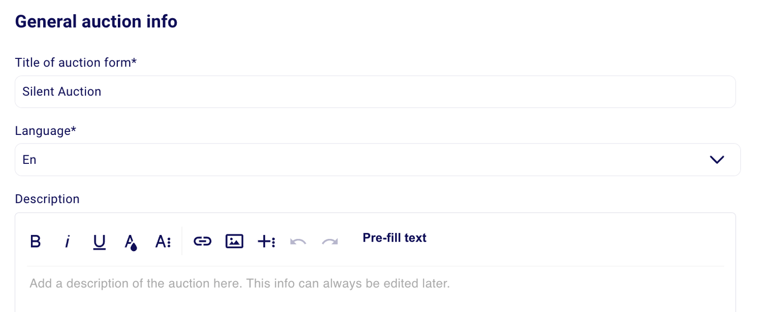 Creating and configuring an auction page on Zeffy