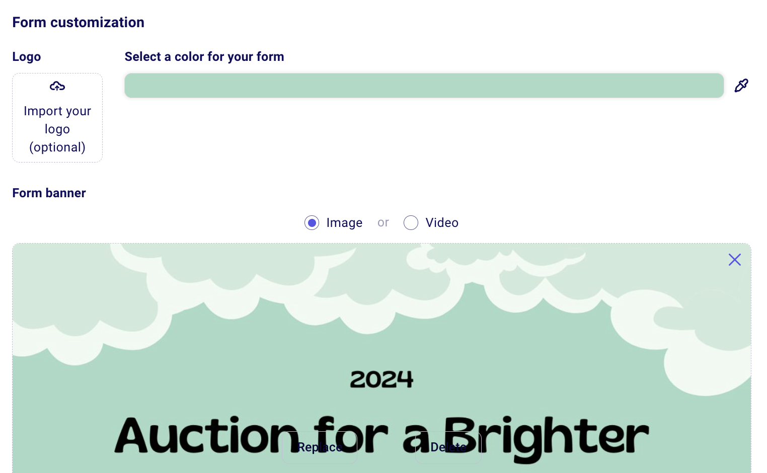 Creating and configuring an auction page on Zeffy