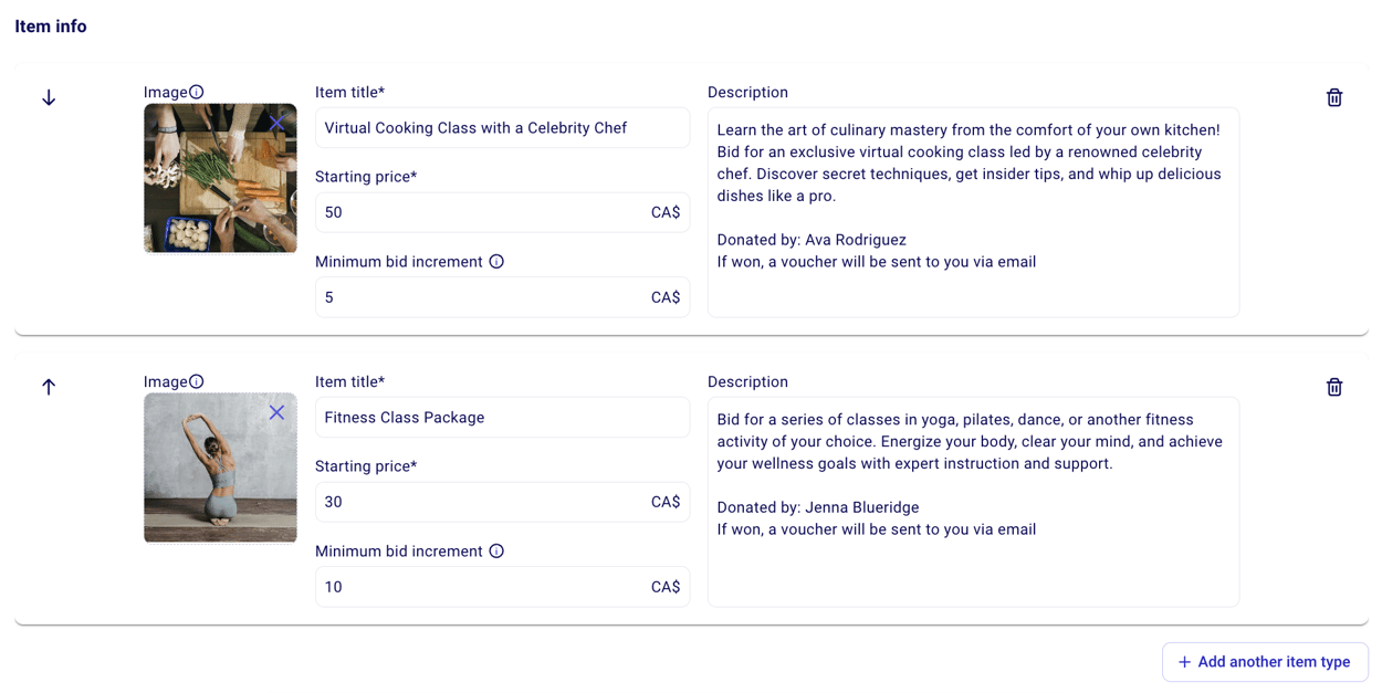 Creating and configuring an auction page on Zeffy