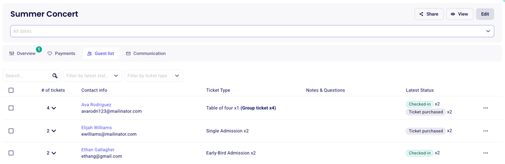 Setting up an event with multiple dates and times