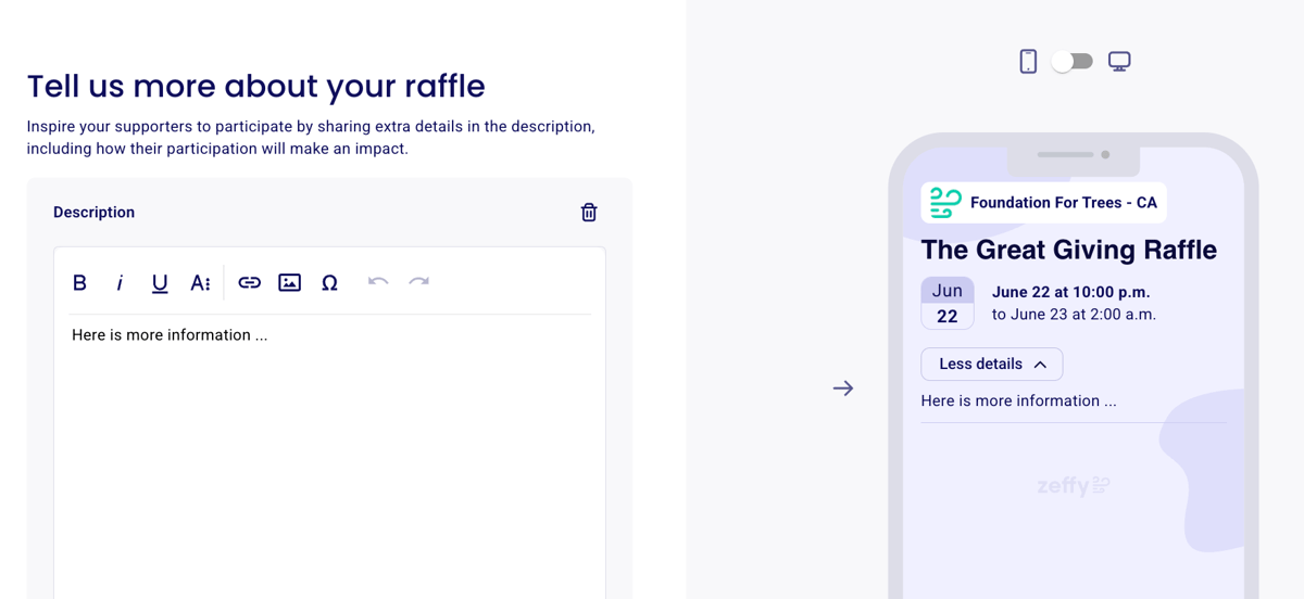Set up and customize a raffle form