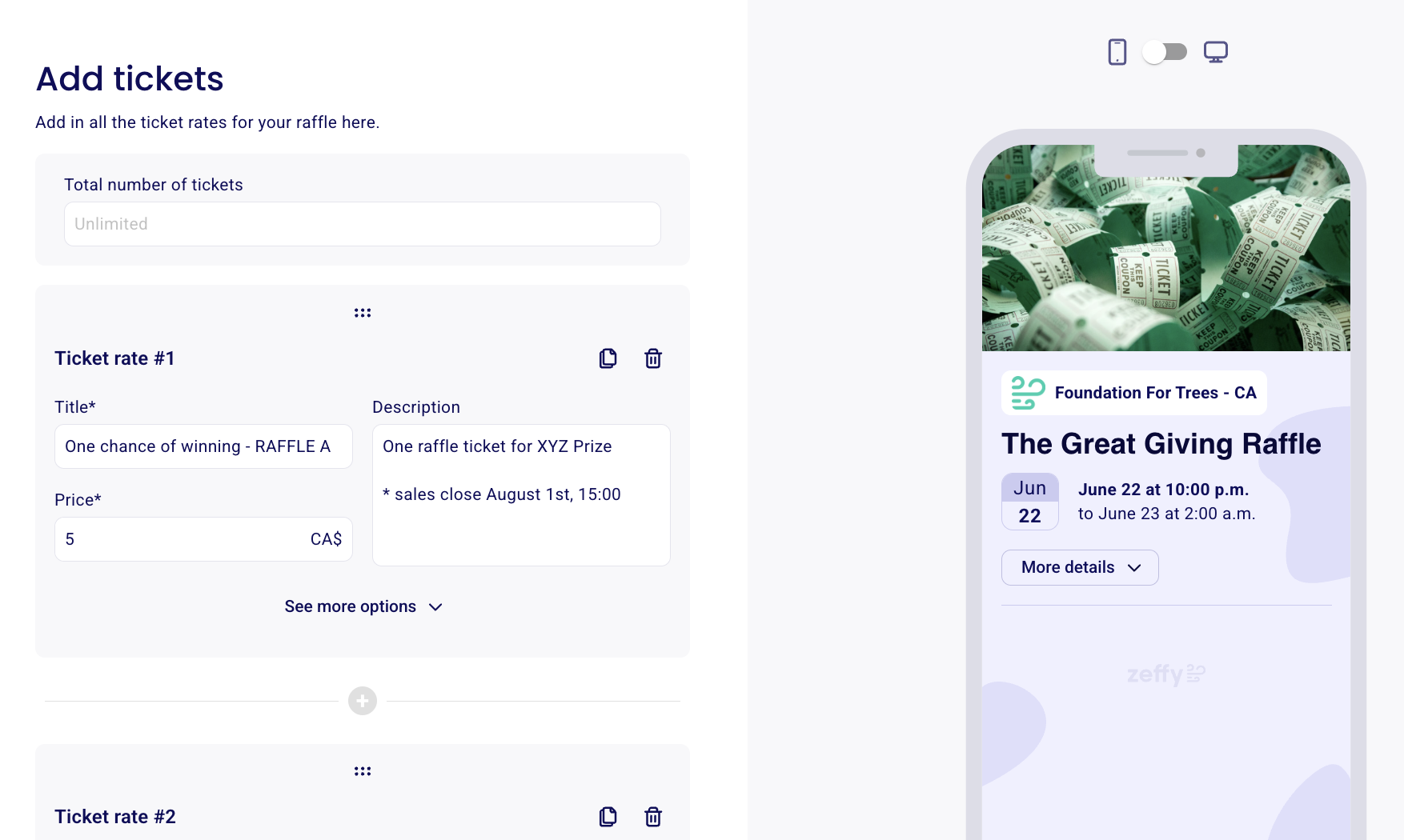 Set up and customize a raffle form