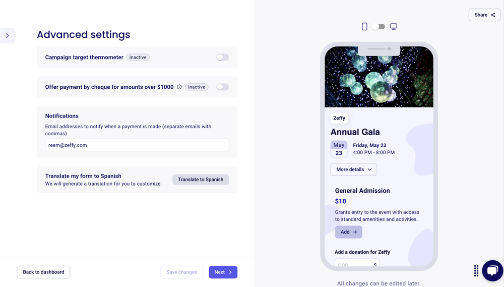 Set up and customize a raffle form