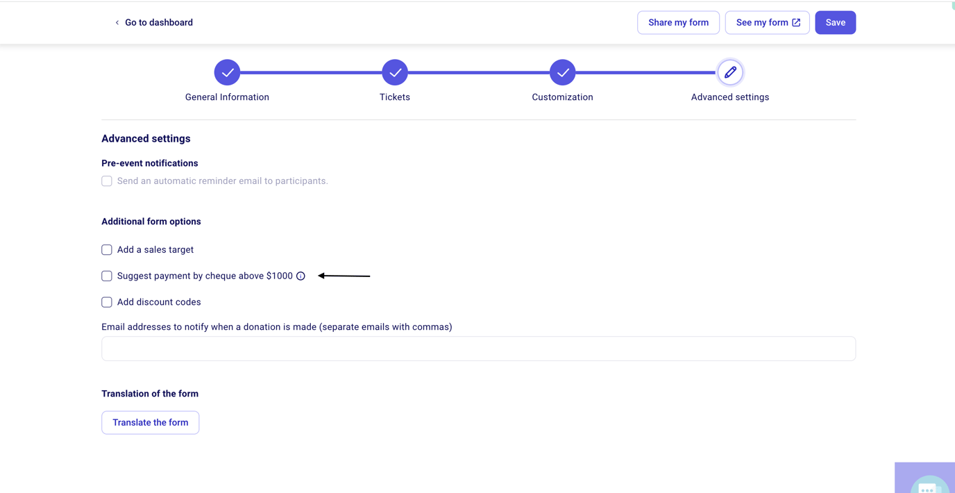 Check payments: Enabling check as a payment method on your form