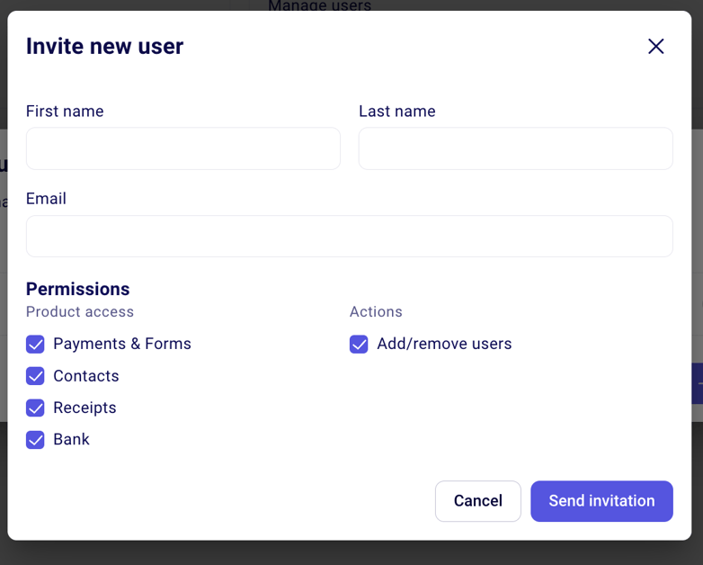 Add users to an account or manage their access/permissions